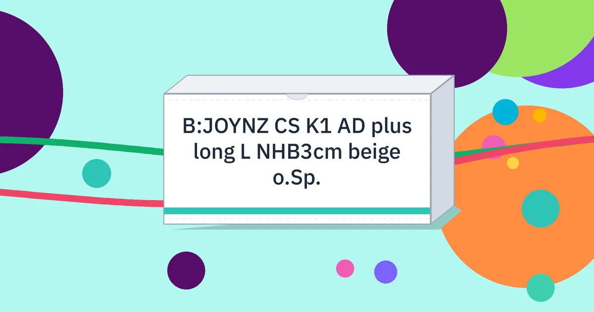 Symbolbild: Packung mit der Aufschrift B:JOYNZ CS K1 AD plus long L NHB3cm beige o.Sp. (PZN 20529524) – Verfügbarkeit und Bezug in Apotheken in Frankfurt am Main