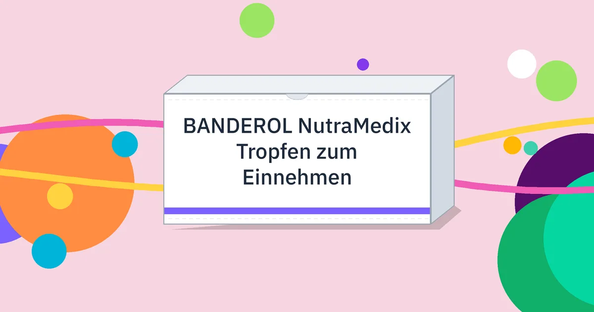 Symbolbild: Packung mit der Aufschrift BANDEROL NutraMedix Tropfen zum Einnehmen (PZN 18039942) – Verfügbarkeit und Bezug in Apotheken in Frankfurt am Main