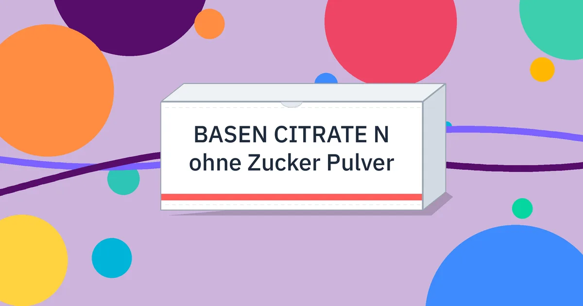 Symbolbild: Packung mit der Aufschrift BASEN CITRATE N ohne Zucker Pulver (PZN 10123873) – Verfügbarkeit und Bezug in Apotheken in Frankfurt am Main