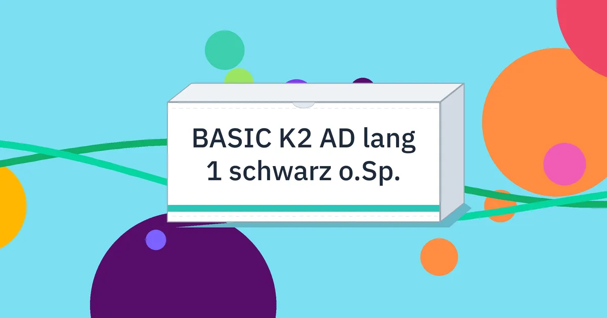 Symbolbild: Packung mit der Aufschrift BASIC K2 AD lang 1 schwarz o.Sp. (PZN 20263380) – Verfügbarkeit und Bezug in Apotheken in Frankfurt am Main