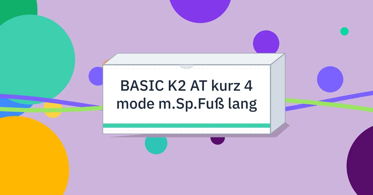Symbolbild: Packung mit der Aufschrift BASIC K2 AT kurz 4 mode m.Sp.Fuß lang (PZN 20269520) – Verfügbarkeit und Bezug in Apotheken in Frankfurt am Main