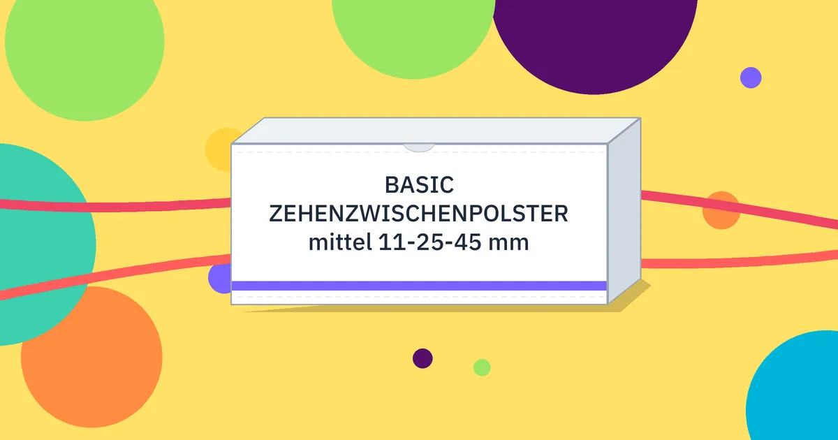 Symbolbild: Packung mit der Aufschrift BASIC ZEHENZWISCHENPOLSTER mittel 11-25-45 mm (PZN 15380534) – Verfügbarkeit und Bezug in Apotheken in Frankfurt am Main
