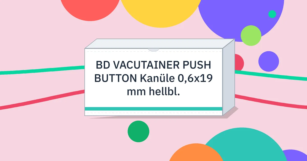 Symbolbild: Packung mit der Aufschrift BD VACUTAINER PUSH BUTTON Kanüle 0,6x19 mm hellbl. (PZN 09527921) – Verfügbarkeit und Bezug in Apotheken in Frankfurt am Main