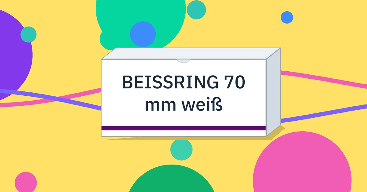 Symbolbild: Packung mit der Aufschrift BEISSRING 70 mm weiß (PZN 01724510) – Verfügbarkeit und Bezug in Apotheken in Frankfurt am Main