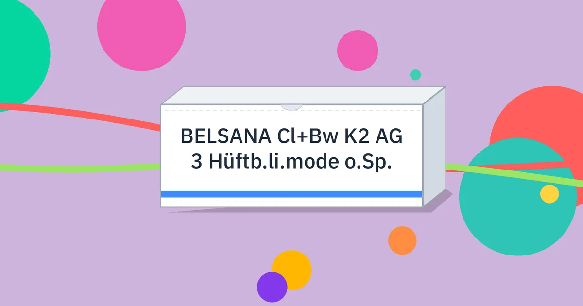 Symbolbild: Packung mit der Aufschrift BELSANA Cl+Bw K2 AG 3 Hüftb.li.mode o.Sp. (PZN 12254527) – Verfügbarkeit und Bezug in Apotheken in Frankfurt am Main