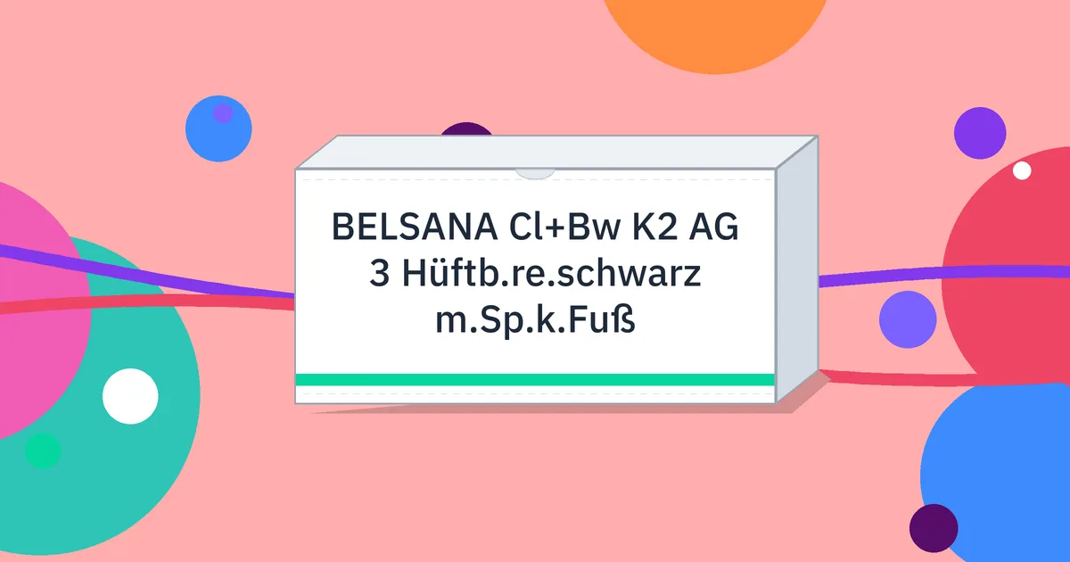Symbolbild: Packung mit der Aufschrift BELSANA Cl+Bw K2 AG 3 Hüftb.re.schwarz m.Sp.k.Fuß (PZN 12254390) – Verfügbarkeit und Bezug in Apotheken in Frankfurt am Main