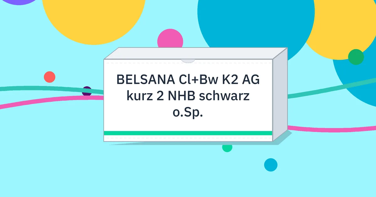 Symbolbild: Packung mit der Aufschrift BELSANA Cl+Bw K2 AG kurz 2 NHB schwarz o.Sp. (PZN 12242926) – Verfügbarkeit und Bezug in Apotheken in Frankfurt am Main