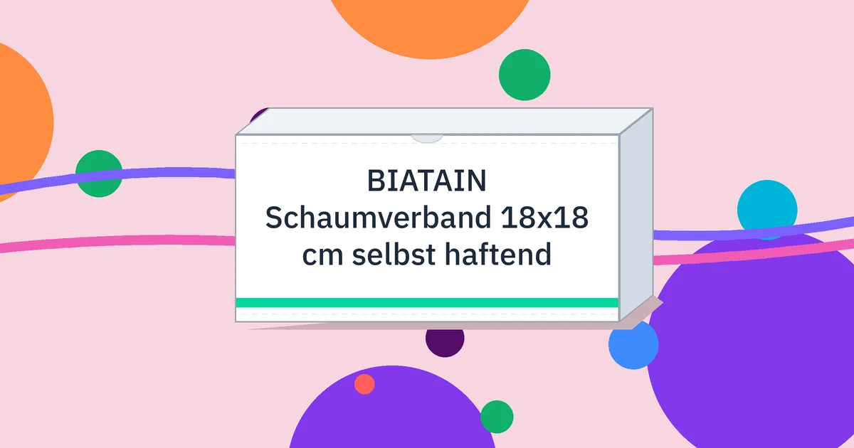 Symbolbild: Packung mit der Aufschrift BIATAIN Schaumverband 18x18 cm selbst haftend (PZN 00568261) – Verfügbarkeit und Bezug in Apotheken in Frankfurt am Main