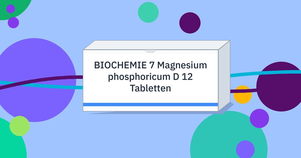 Symbolbild: Packung mit der Aufschrift BIOCHEMIE 7 Magnesium phosphoricum D 12 Tabletten (PZN 01073685) – Verfügbarkeit und Bezug in Apotheken in Frankfurt am Main