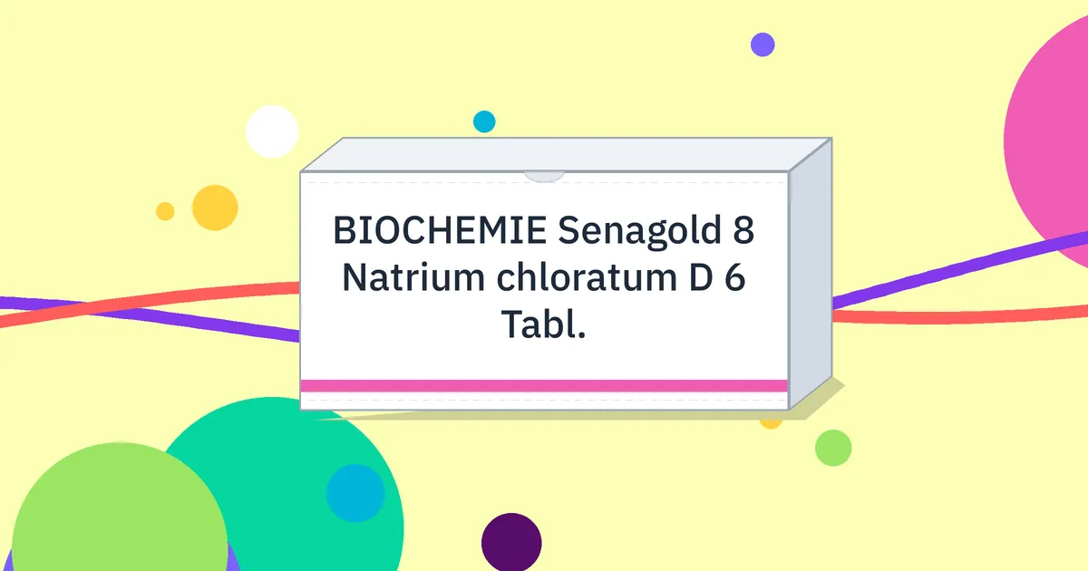 Symbolbild: Packung mit der Aufschrift BIOCHEMIE Senagold 8 Natrium chloratum D 6 Tabl. (PZN 06827580) – Verfügbarkeit und Bezug in Apotheken in Frankfurt am Main