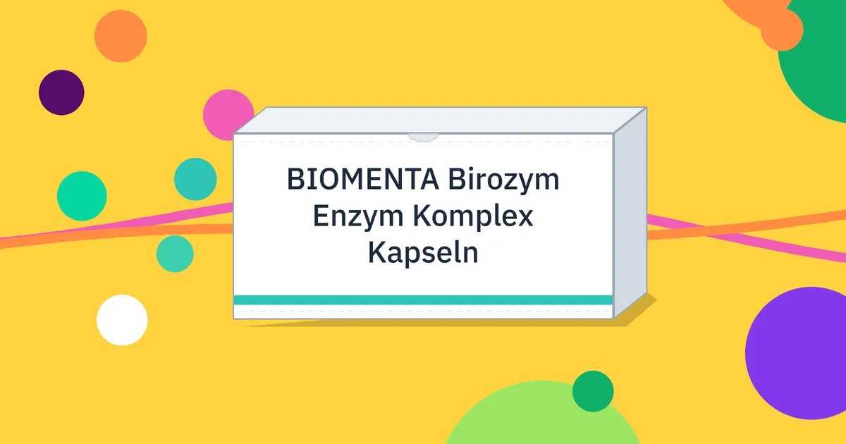 Symbolbild: Packung mit der Aufschrift BIOMENTA Birozym Enzym Komplex Kapseln (PZN 19975342) – Verfügbarkeit und Bezug in Apotheken in Frankfurt am Main