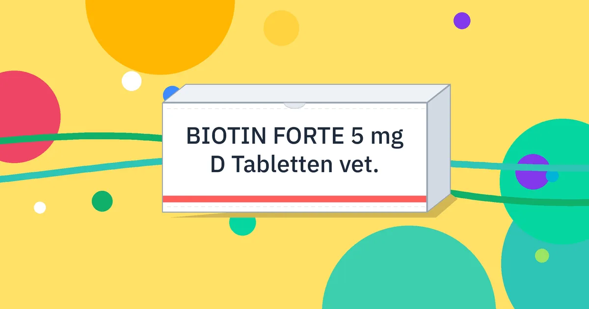 Symbolbild: Packung mit der Aufschrift BIOTIN FORTE 5 mg D Tabletten vet. (PZN 02380389) – Verfügbarkeit und Bezug in Apotheken in Frankfurt am Main