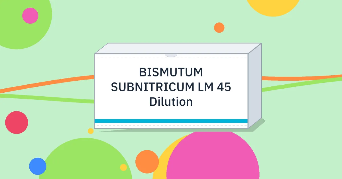 Symbolbild: Packung mit der Aufschrift BISMUTUM SUBNITRICUM LM 45 Dilution (PZN 13389117) – Verfügbarkeit und Bezug in Apotheken in Frankfurt am Main