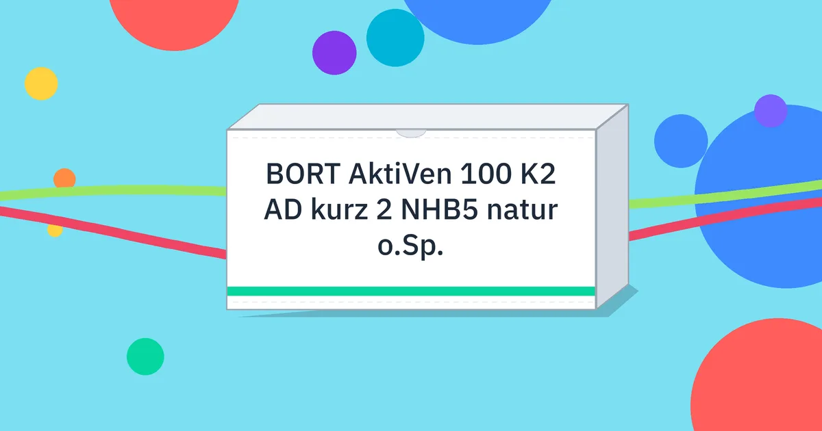 Symbolbild: Packung mit der Aufschrift BORT AktiVen 100 K2 AD kurz 2 NHB5 natur o.Sp. (PZN 17493886) – Verfügbarkeit und Bezug in Apotheken in Frankfurt am Main