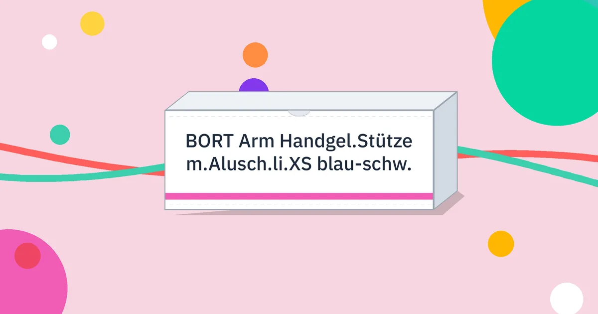Symbolbild: Packung mit der Aufschrift BORT Arm Handgel.Stütze m.Alusch.li.XS blau-schw. (PZN 04195928) – Verfügbarkeit und Bezug in Apotheken in Frankfurt am Main