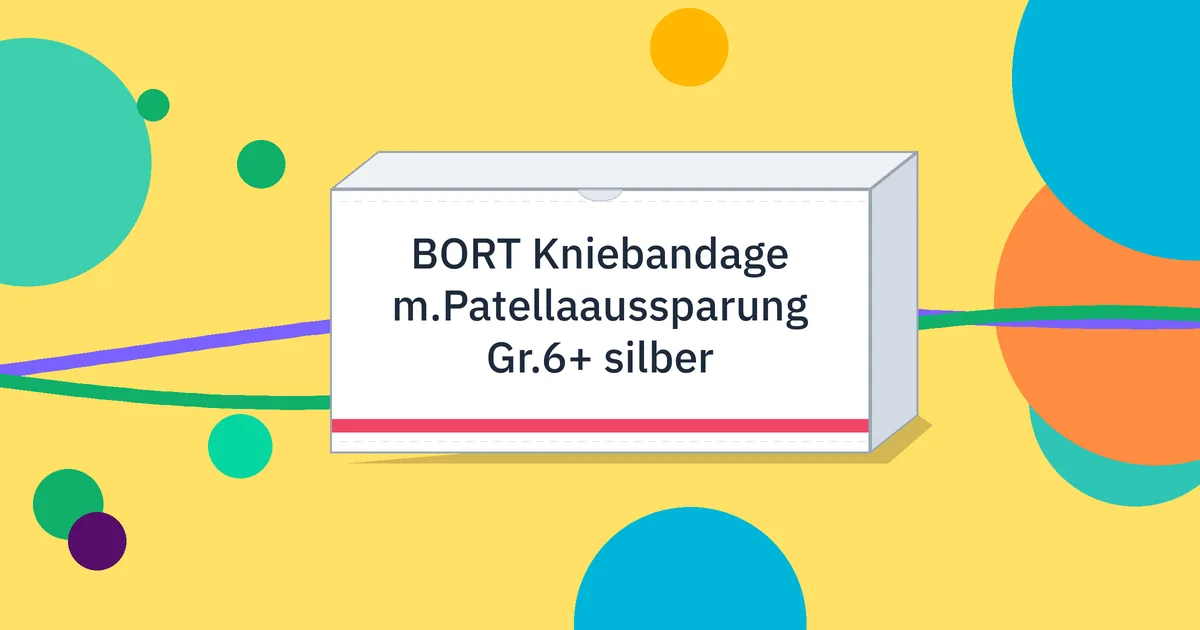 Symbolbild: Packung mit der Aufschrift BORT Kniebandage m.Patellaaussparung Gr.6+ silber (PZN 16844941) – Verfügbarkeit und Bezug in Apotheken in Frankfurt am Main