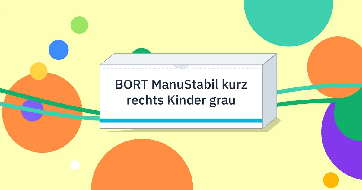 Symbolbild: Packung mit der Aufschrift BORT ManuStabil kurz rechts Kinder grau (PZN 16318000) – Verfügbarkeit und Bezug in Apotheken in Frankfurt am Main