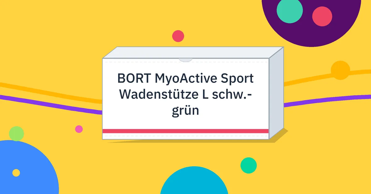 Symbolbild: Packung mit der Aufschrift BORT MyoActive Sport Wadenstütze L schw.-grün (PZN 19634285) – Verfügbarkeit und Bezug in Apotheken in Frankfurt am Main