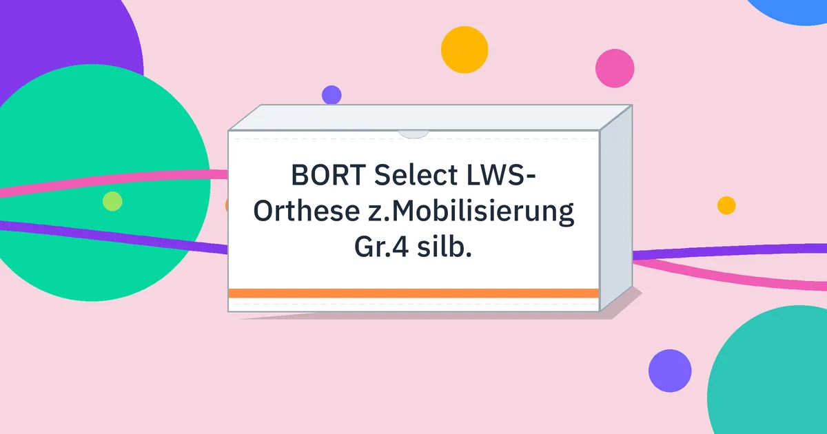 Symbolbild: Packung mit der Aufschrift BORT Select LWS-Orthese z.Mobilisierung Gr.4 silb. (PZN 13922681) – Verfügbarkeit und Bezug in Apotheken in Frankfurt am Main