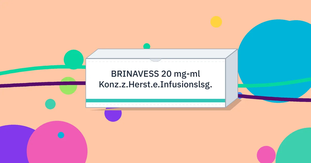 Symbolbild: Packung mit der Aufschrift BRINAVESS 20 mg-ml Konz.z.Herst.e.Infusionslsg. (PZN 07396403) – Verfügbarkeit und Bezug in Apotheken in Frankfurt am Main