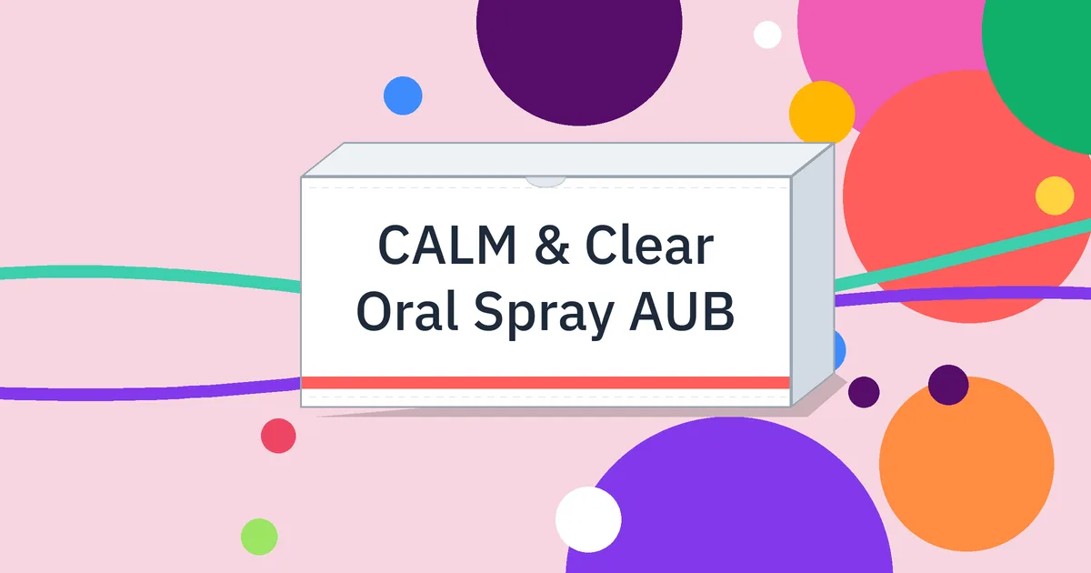 Symbolbild: Packung mit der Aufschrift CALM & Clear Oral Spray AUB (PZN 18906250) – Verfügbarkeit und Bezug in Apotheken in Frankfurt am Main