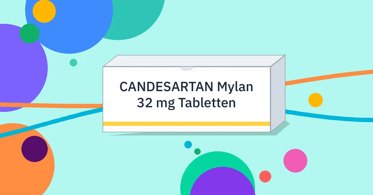 Symbolbild: Packung mit der Aufschrift CANDESARTAN Mylan 32 mg Tabletten (PZN 17629280) – Verfügbarkeit und Bezug in Apotheken in Frankfurt am Main