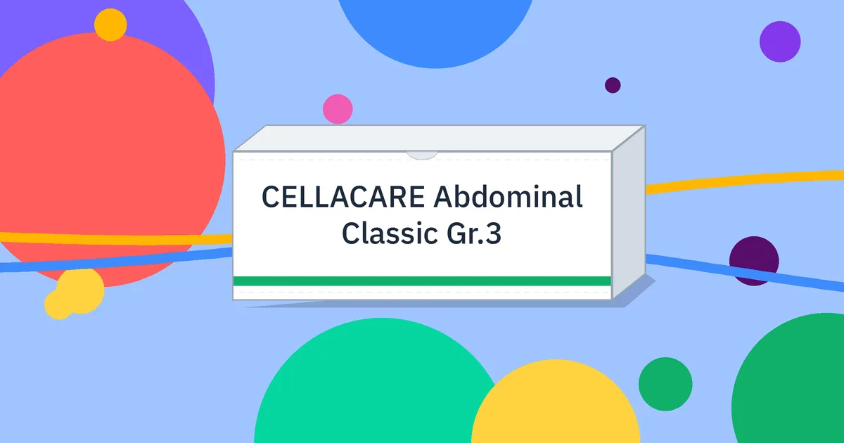 Symbolbild: Packung mit der Aufschrift CELLACARE Abdominal Classic Gr.3 (PZN 16536518) – Verfügbarkeit und Bezug in Apotheken in Frankfurt am Main