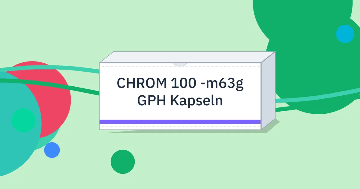 Symbolbild: Packung mit der Aufschrift CHROM 100 -m63g GPH Kapseln (PZN 08430036) – Verfügbarkeit und Bezug in Apotheken in Frankfurt am Main