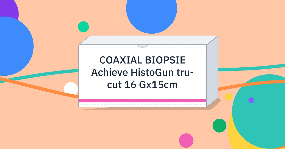 Symbolbild: Packung mit der Aufschrift COAXIAL BIOPSIE Achieve HistoGun tru-cut 16 Gx15cm (PZN 02414869) – Verfügbarkeit und Bezug in Apotheken in Frankfurt am Main