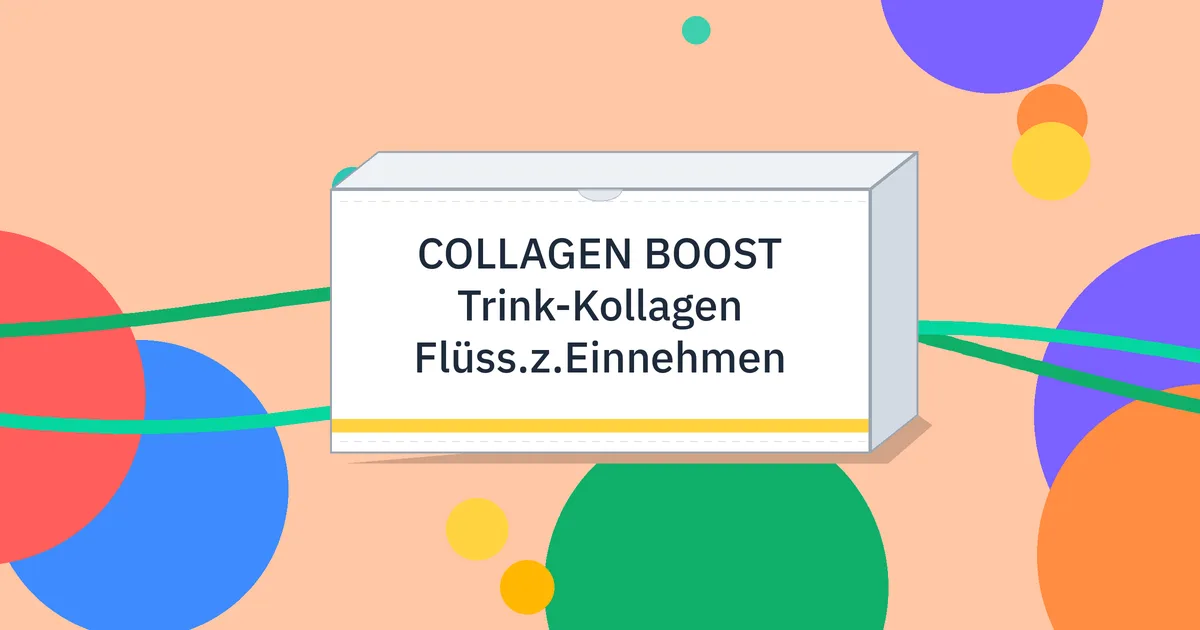 Symbolbild: Packung mit der Aufschrift COLLAGEN BOOST Trink-Kollagen Flüss.z.Einnehmen (PZN 18778390) – Verfügbarkeit und Bezug in Apotheken in Frankfurt am Main