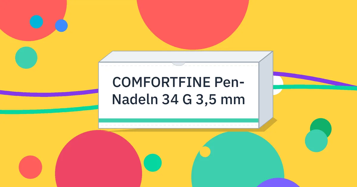 Symbolbild: Packung mit der Aufschrift COMFORTFINE Pen-Nadeln 34 G 3,5 mm (PZN 20647287) – Verfügbarkeit und Bezug in Apotheken in Frankfurt am Main