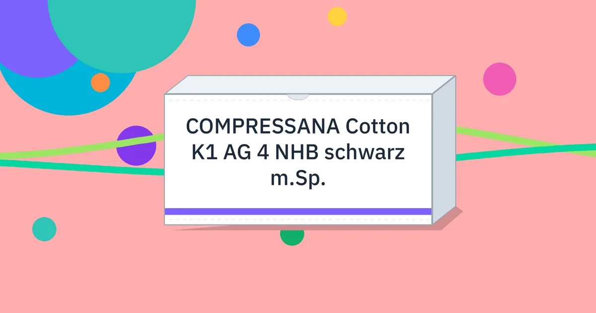 Symbolbild: Packung mit der Aufschrift COMPRESSANA Cotton K1 AG 4 NHB schwarz m.Sp. (PZN 11393250) – Verfügbarkeit und Bezug in Apotheken in Frankfurt am Main