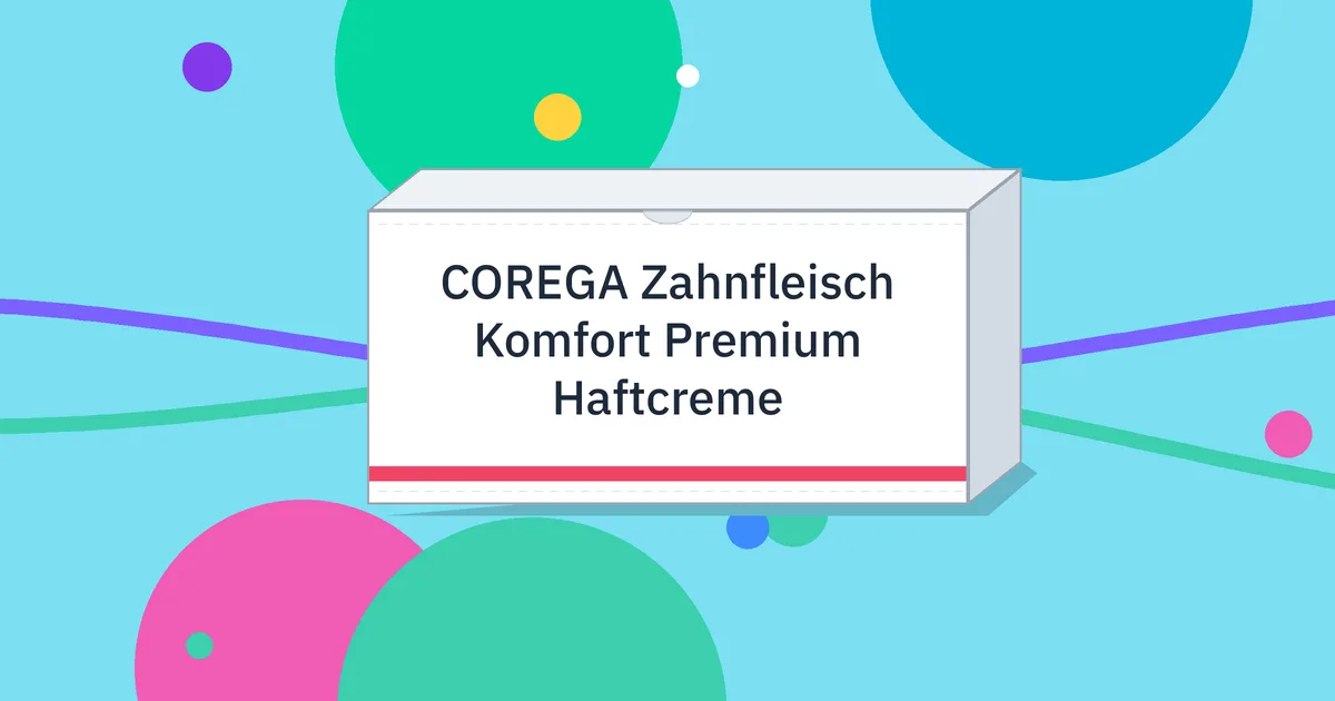 Symbolbild: Packung mit der Aufschrift COREGA Zahnfleisch Komfort Premium Haftcreme (PZN 15211211) – Verfügbarkeit und Bezug in Apotheken in Frankfurt am Main