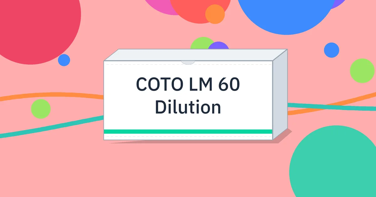 Symbolbild: Packung mit der Aufschrift COTO LM 60 Dilution (PZN 13455601) – Verfügbarkeit und Bezug in Apotheken in Frankfurt am Main