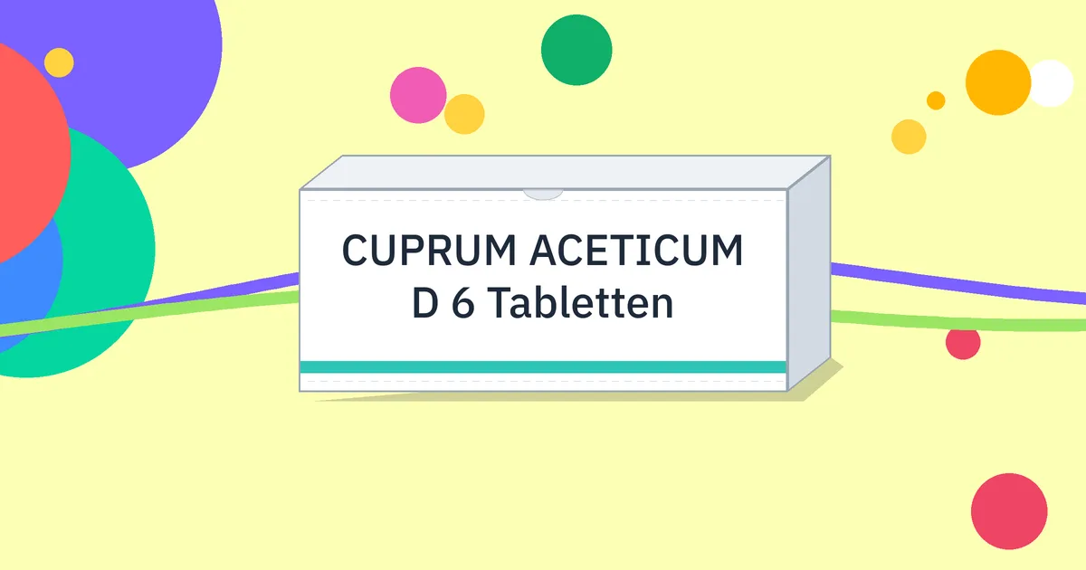Symbolbild: Packung mit der Aufschrift CUPRUM ACETICUM D 6 Tabletten (PZN 02128069) – Verfügbarkeit und Bezug in Apotheken in Frankfurt am Main