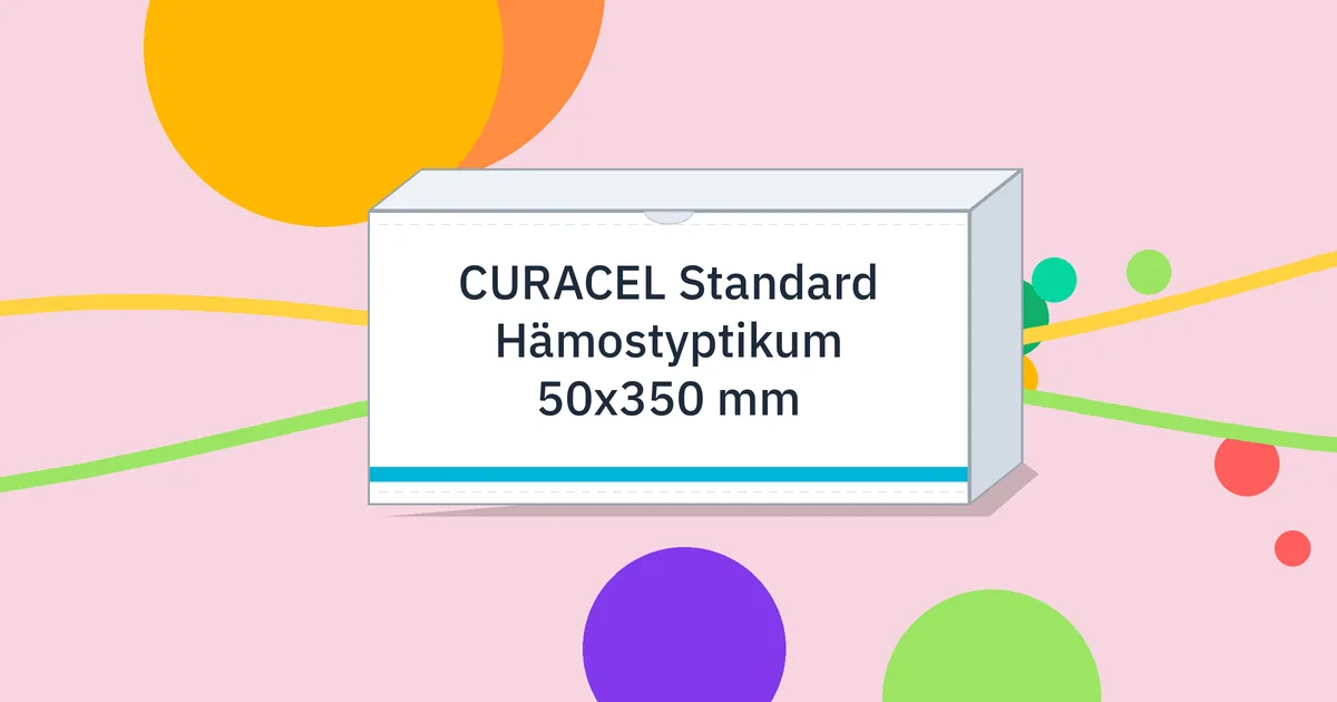 Symbolbild: Packung mit der Aufschrift CURACEL Standard Hämostyptikum 50x350 mm (PZN 09436325) – Verfügbarkeit und Bezug in Apotheken in Frankfurt am Main