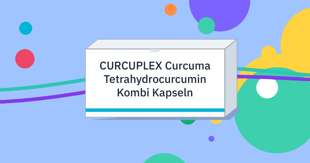 Symbolbild: Packung mit der Aufschrift CURCUPLEX Curcuma Tetrahydrocurcumin Kombi Kapseln (PZN 19641747) – Verfügbarkeit und Bezug in Apotheken in Frankfurt am Main