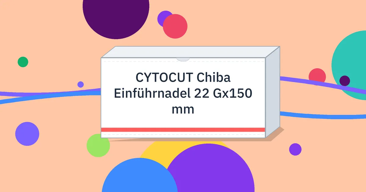 Symbolbild: Packung mit der Aufschrift CYTOCUT Chiba Einführnadel 22 Gx150 mm (PZN 16919550) – Verfügbarkeit und Bezug in Apotheken in Frankfurt am Main