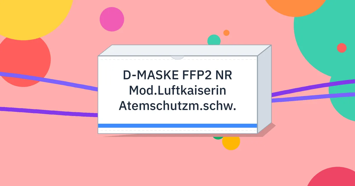 Symbolbild: Packung mit der Aufschrift D-MASKE FFP2 NR Mod.Luftkaiserin Atemschutzm.schw. (PZN 18401946) – Verfügbarkeit und Bezug in Apotheken in Frankfurt am Main