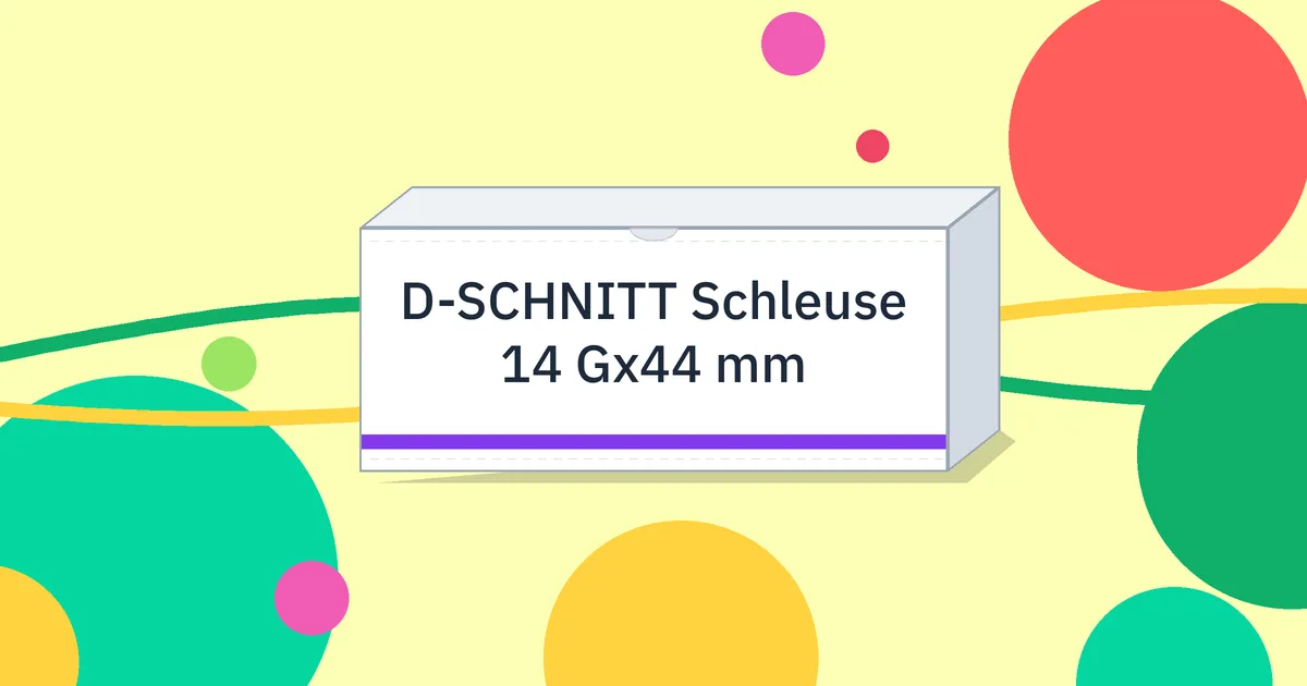 Symbolbild: Packung mit der Aufschrift D-SCHNITT Schleuse 14 Gx44 mm (PZN 10356985) – Verfügbarkeit und Bezug in Apotheken in Frankfurt am Main