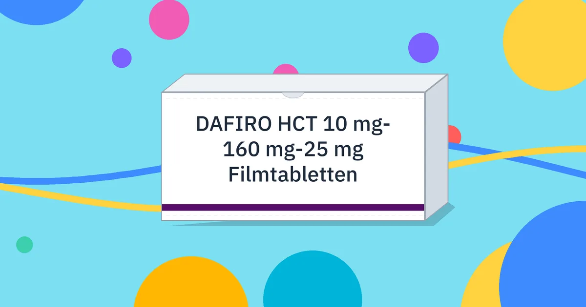 Symbolbild: Packung mit der Aufschrift DAFIRO HCT 10 mg-160 mg-25 mg Filmtabletten (PZN 11054565) – Verfügbarkeit und Bezug in Apotheken in Frankfurt am Main