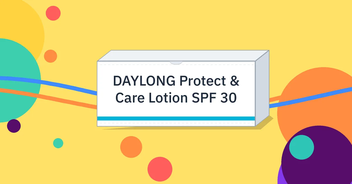 Symbolbild: Packung mit der Aufschrift DAYLONG Protect & Care Lotion SPF 30 (PZN 20007895) – Verfügbarkeit und Bezug in Apotheken in Frankfurt am Main