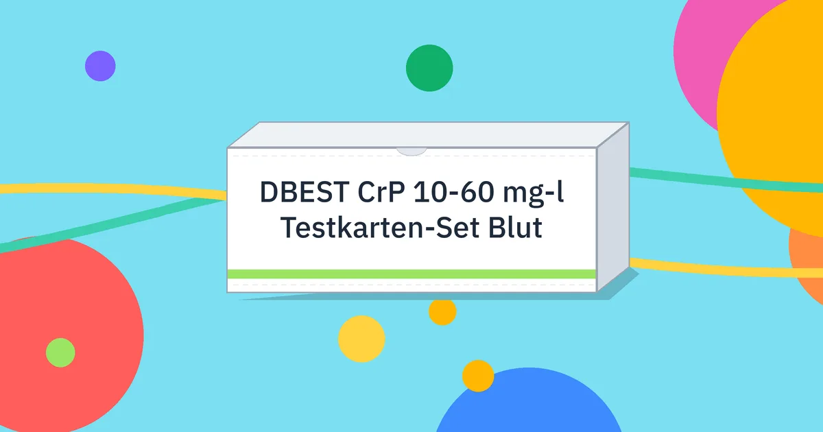 Symbolbild: Packung mit der Aufschrift DBEST CrP 10-60 mg-l Testkarten-Set Blut (PZN 16614046) – Verfügbarkeit und Bezug in Apotheken in Frankfurt am Main