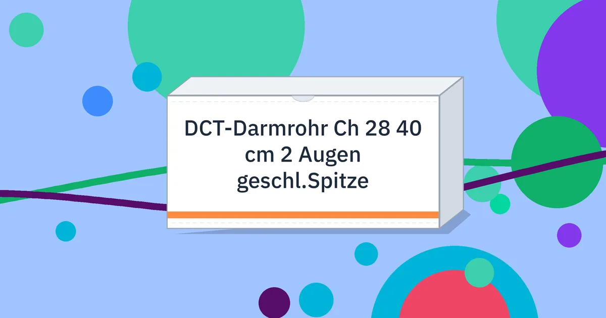 Symbolbild: Packung mit der Aufschrift DCT-Darmrohr Ch 28 40 cm 2 Augen geschl.Spitze (PZN 13229253) – Verfügbarkeit und Bezug in Apotheken in Frankfurt am Main