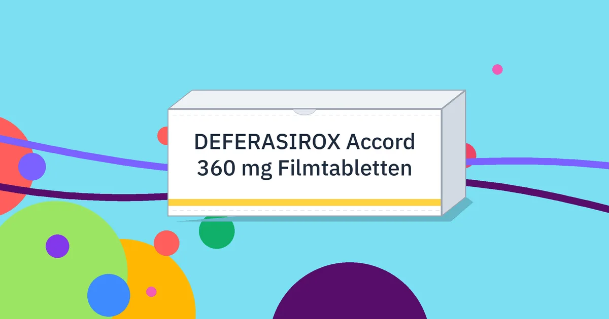 Symbolbild: Packung mit der Aufschrift DEFERASIROX Accord 360 mg Filmtabletten (PZN 15883376) – Verfügbarkeit und Bezug in Apotheken in Frankfurt am Main