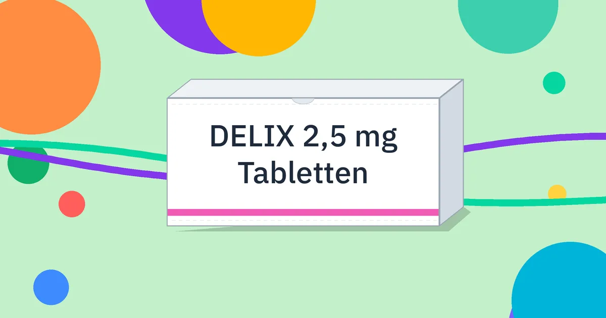 Symbolbild: Packung mit der Aufschrift DELIX 2,5 mg Tabletten (PZN 01097941) – Verfügbarkeit und Bezug in Apotheken in Frankfurt am Main