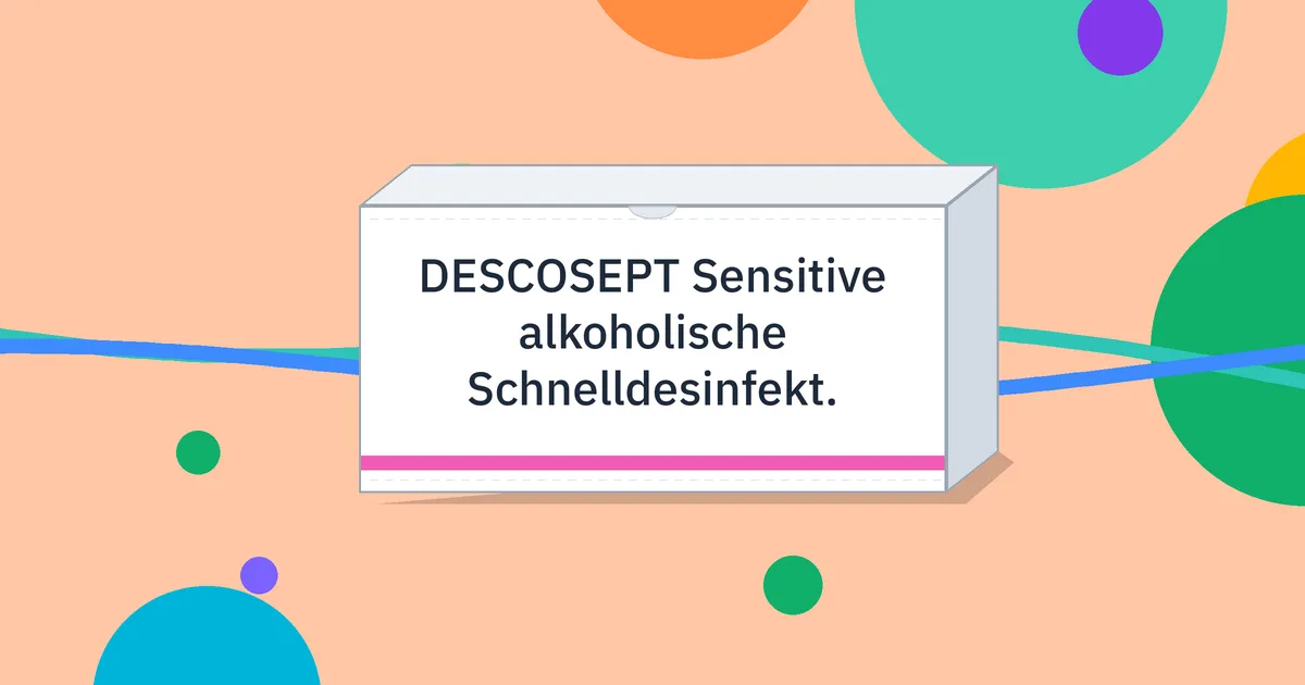 Symbolbild: Packung mit der Aufschrift DESCOSEPT Sensitive alkoholische Schnelldesinfekt. (PZN 18841409) – Verfügbarkeit und Bezug in Apotheken in Frankfurt am Main