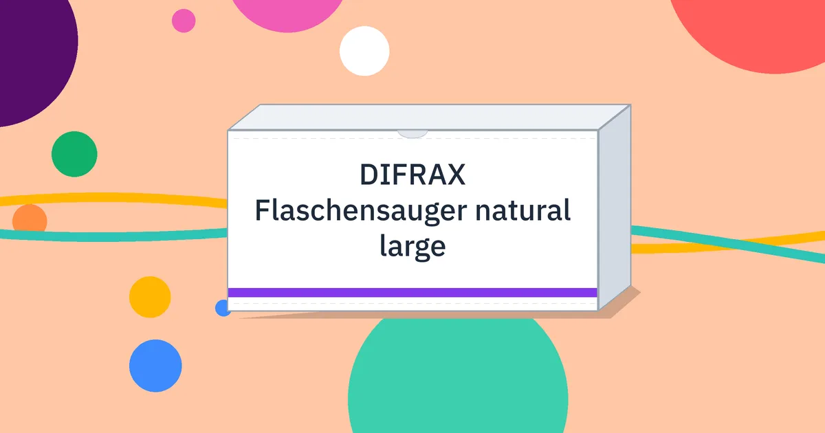 Symbolbild: Packung mit der Aufschrift DIFRAX Flaschensauger natural large (PZN 12518245) – Verfügbarkeit und Bezug in Apotheken in Frankfurt am Main