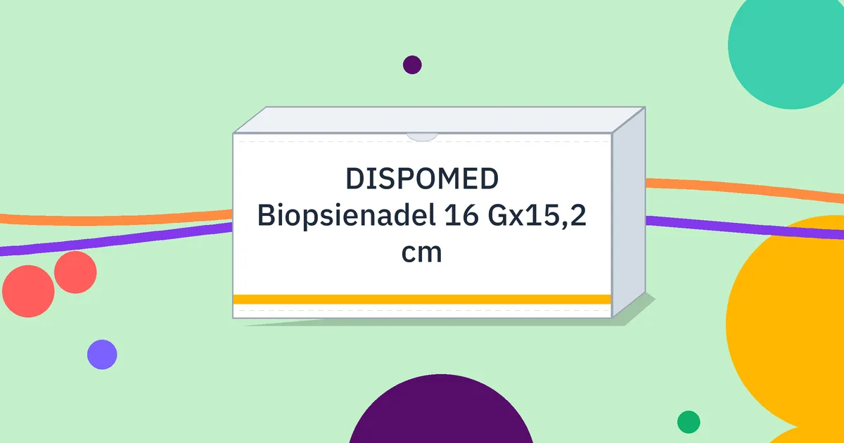 Symbolbild: Packung mit der Aufschrift DISPOMED Biopsienadel 16 Gx15,2 cm (PZN 08495171) – Verfügbarkeit und Bezug in Apotheken in Frankfurt am Main