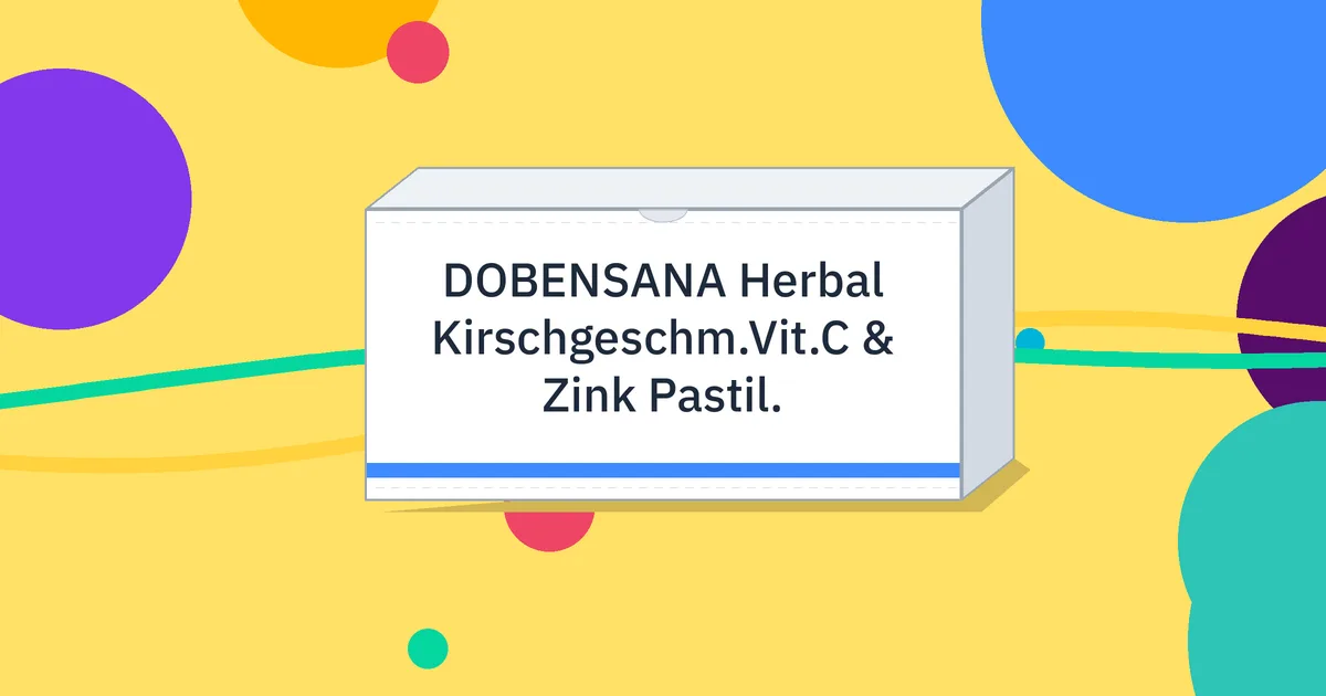 Symbolbild: Packung mit der Aufschrift DOBENSANA Herbal Kirschgeschm.Vit.C & Zink Pastil. (PZN 17457821) – Verfügbarkeit und Bezug in Apotheken in Frankfurt am Main